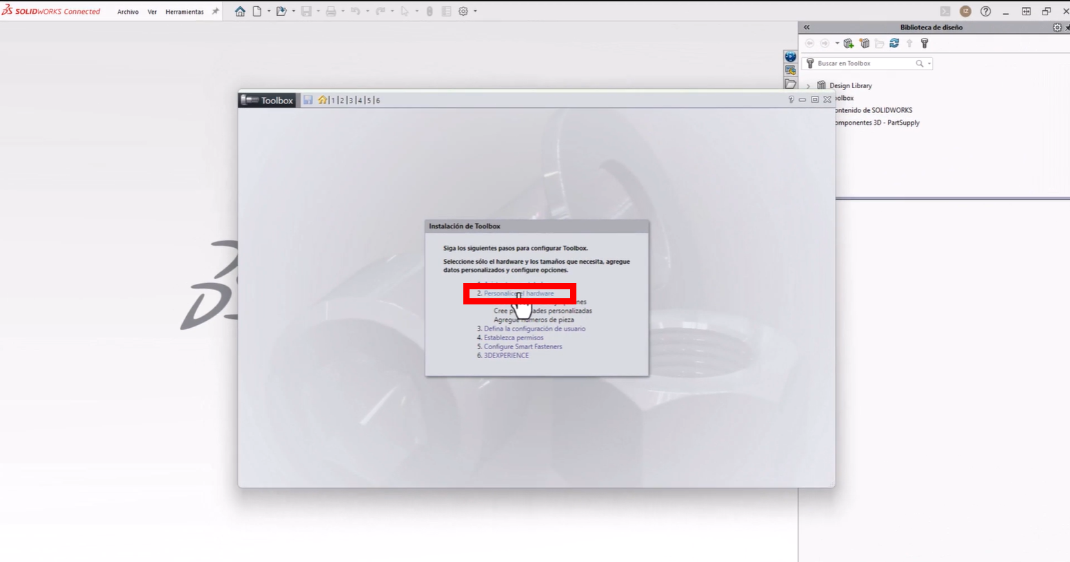 Agregar componente personalizado en Toolbox - SOLIDWORKS